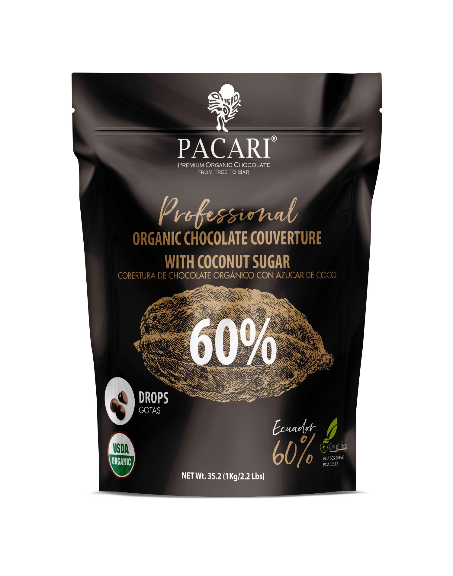 Pacari Organic chocolate coverture 60% with coco and sugar - Shumkar ...